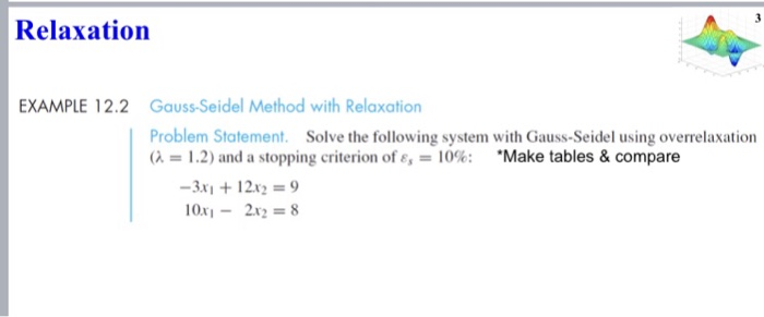 Solved Relaxation EXAMPLE 12.2 Gauss-Seidel Method with | Chegg.com