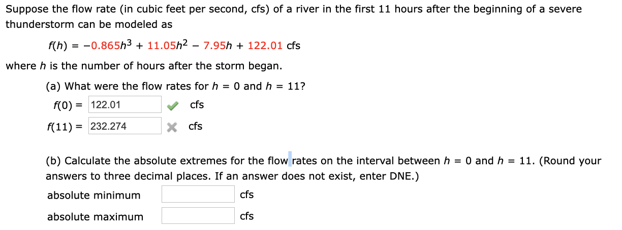 Solved Suppose the flow rate (in cubic feet per second, cfs) | Chegg.com