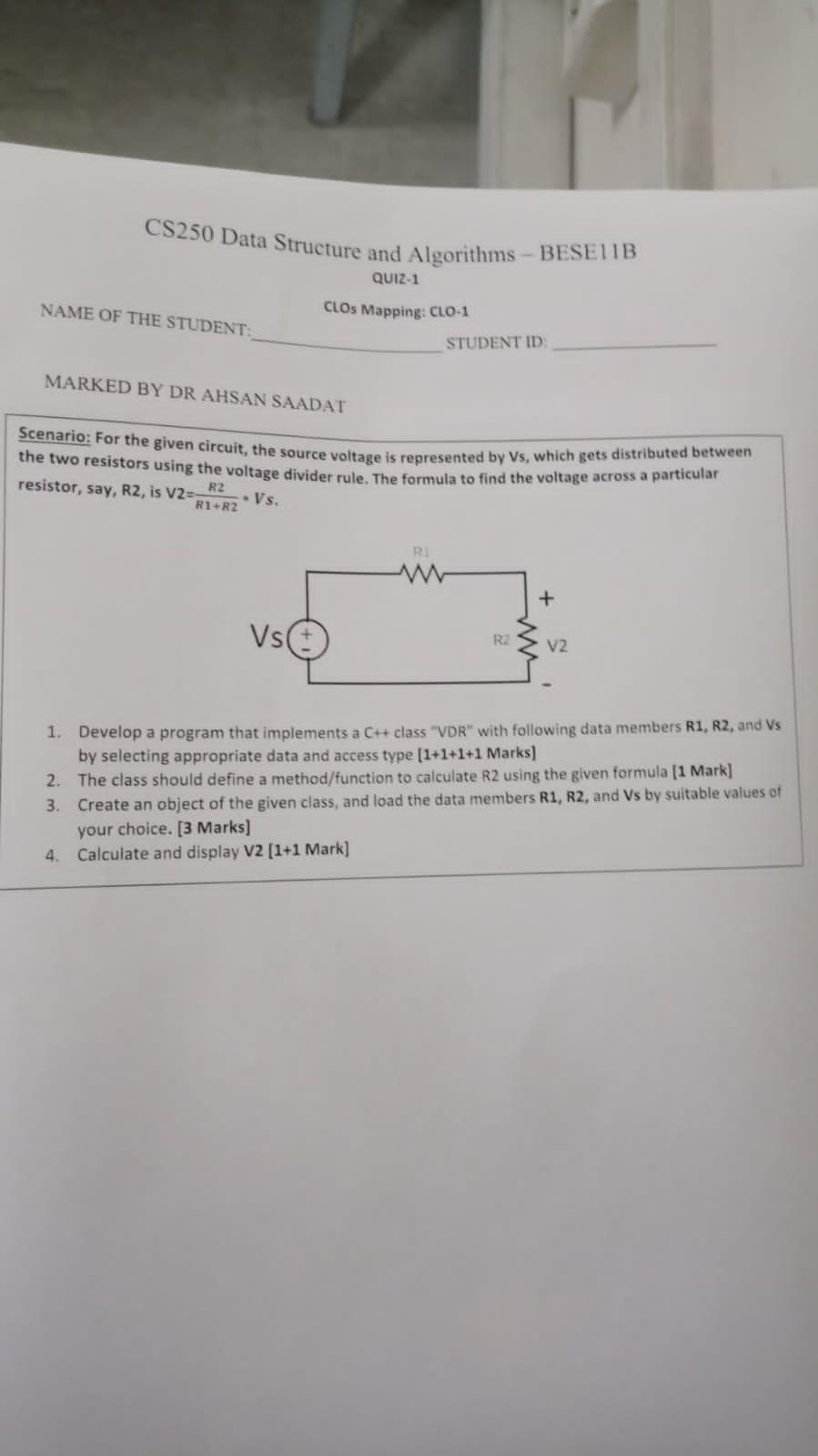 Solved CS250 Data Structure and Algorithms - BESEIIB QUIZ-1 | Chegg.com