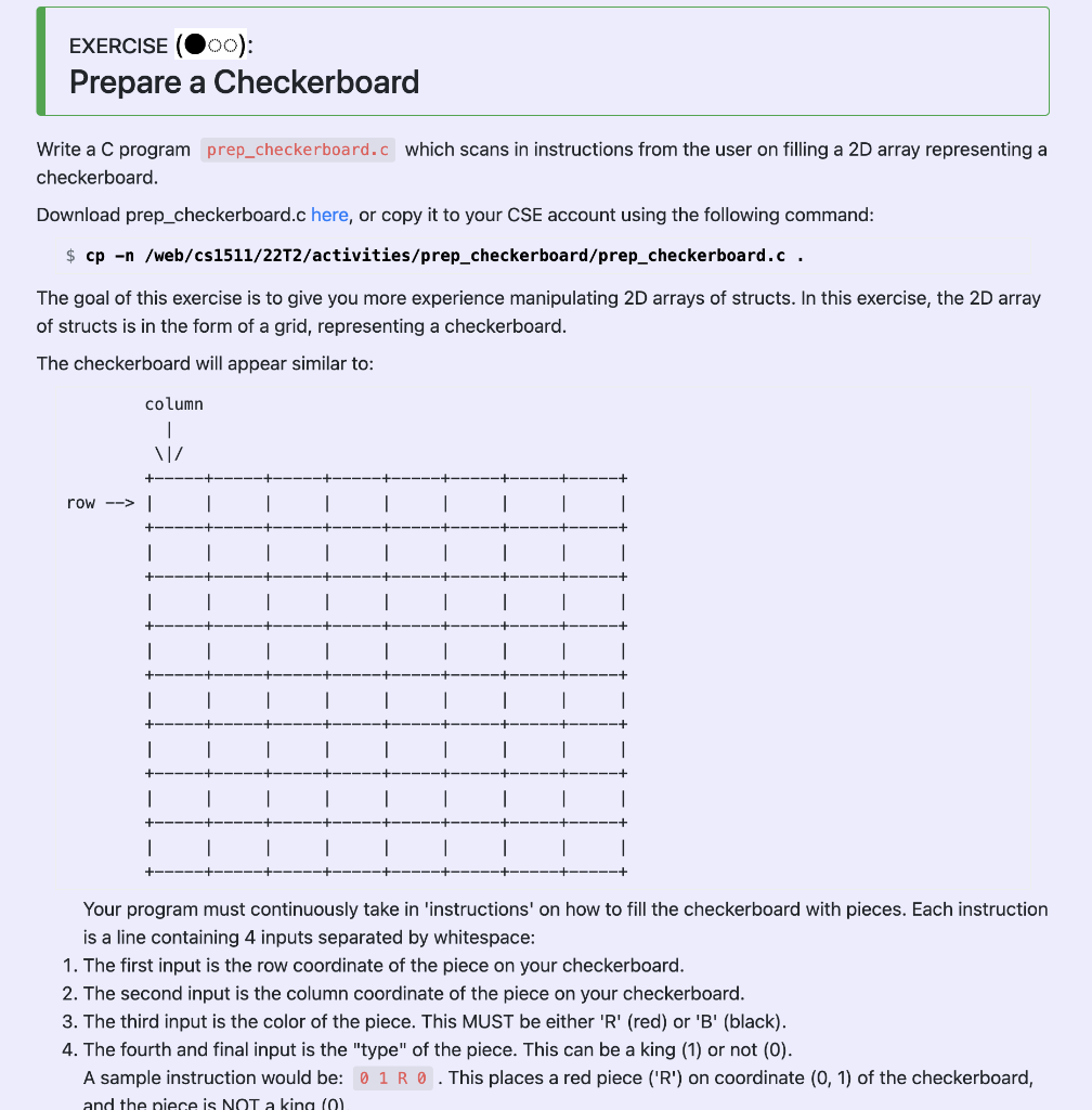 Solved EXERCISE 00): Prepare a Checkerboard Write a C | Chegg.com