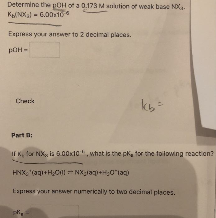 Solved Determine the pOH of a 0.173 M solution of weak base | Chegg.com