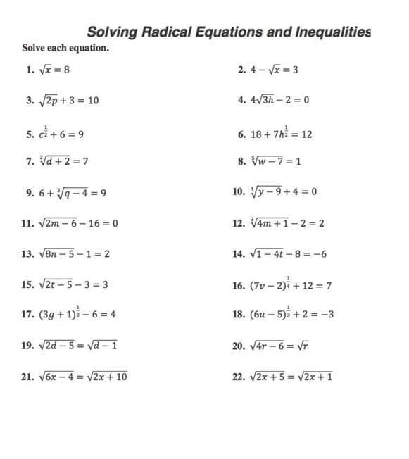 Solved Solving Radical Equations and Inequalities Solve each | Chegg.com