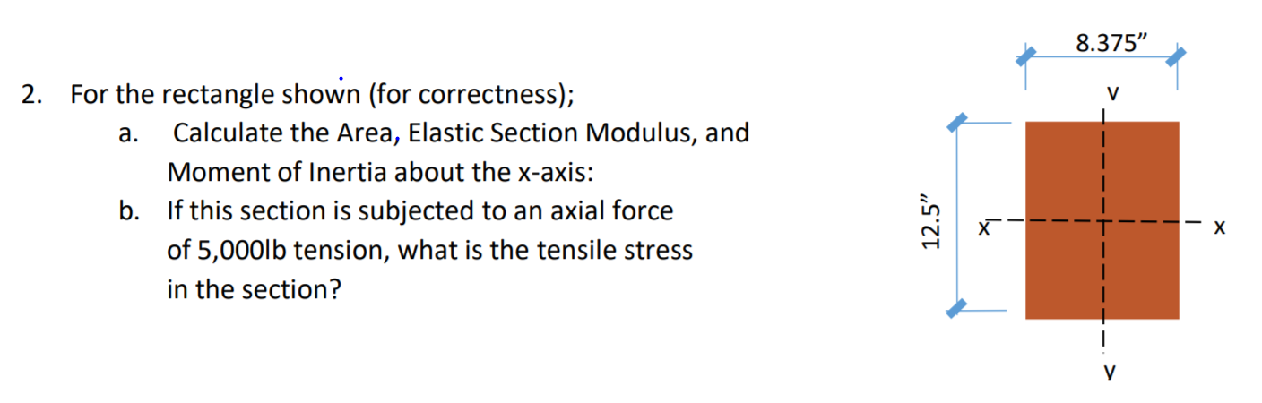 Solved 8.375" V a. 2. For the rectangle shown (for | Chegg.com
