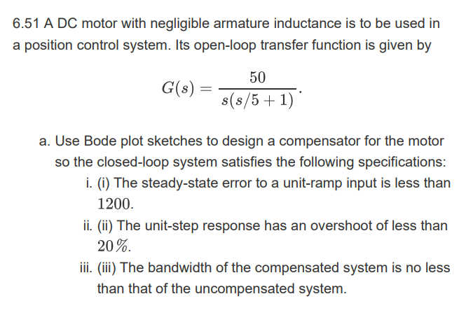 6.51 A DC motor with negligible armature inductance | Chegg.com