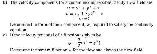 Solved b) The velocity components for a certain | Chegg.com