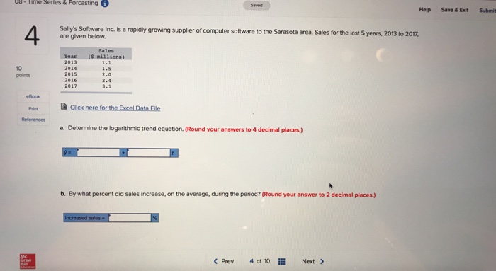 Solved Help Save & Exit Submit 8-Time Serles&Forcasting | Chegg.com