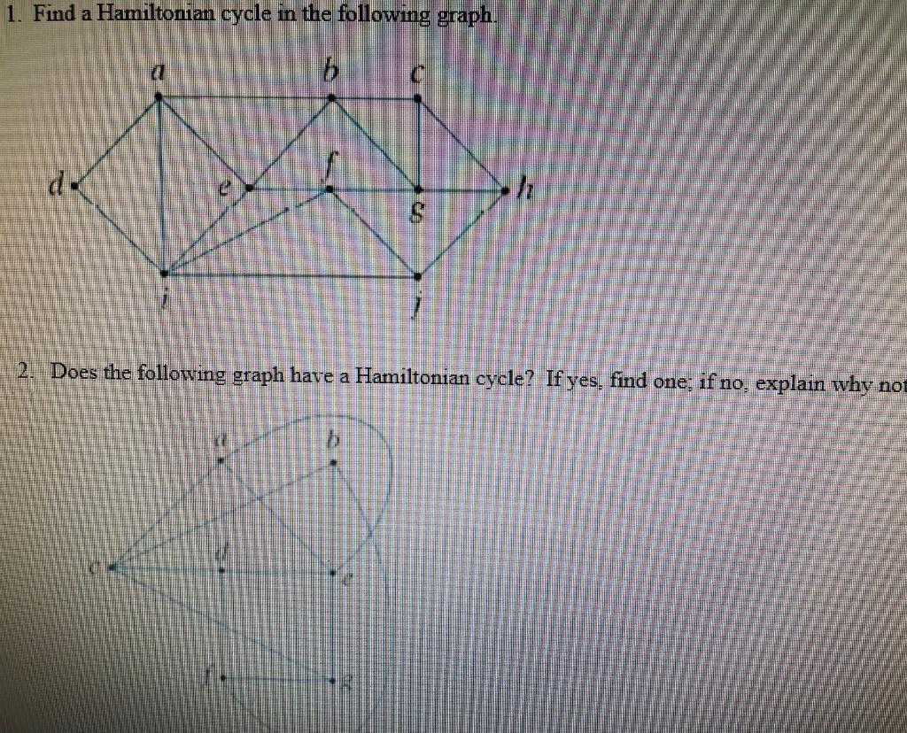 Solved 1. Find a Hamiltonian cycle in the following graph. b | Chegg.com