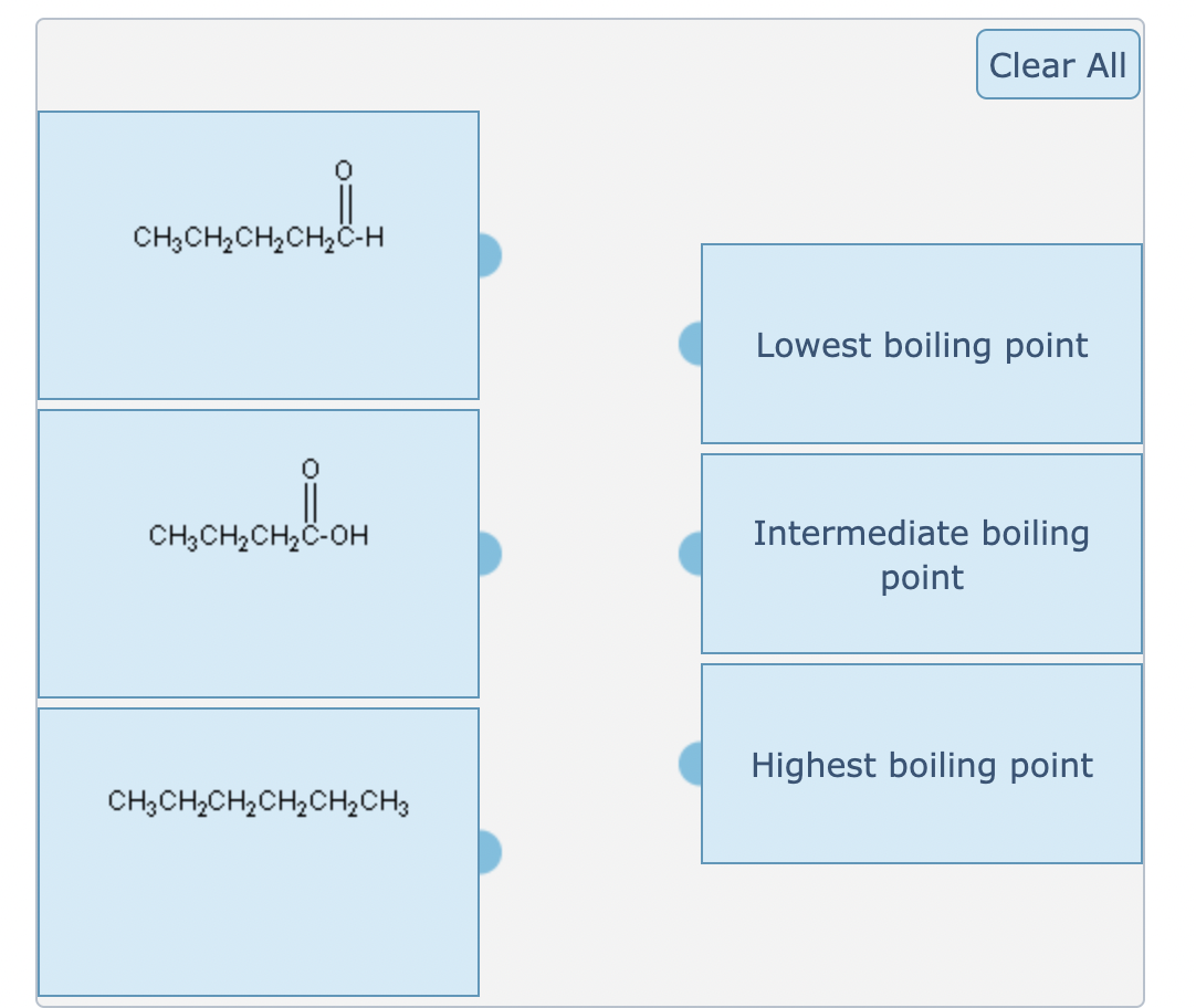 Solved Clear All Lowest boiling point Intermediate boiling | Chegg.com
