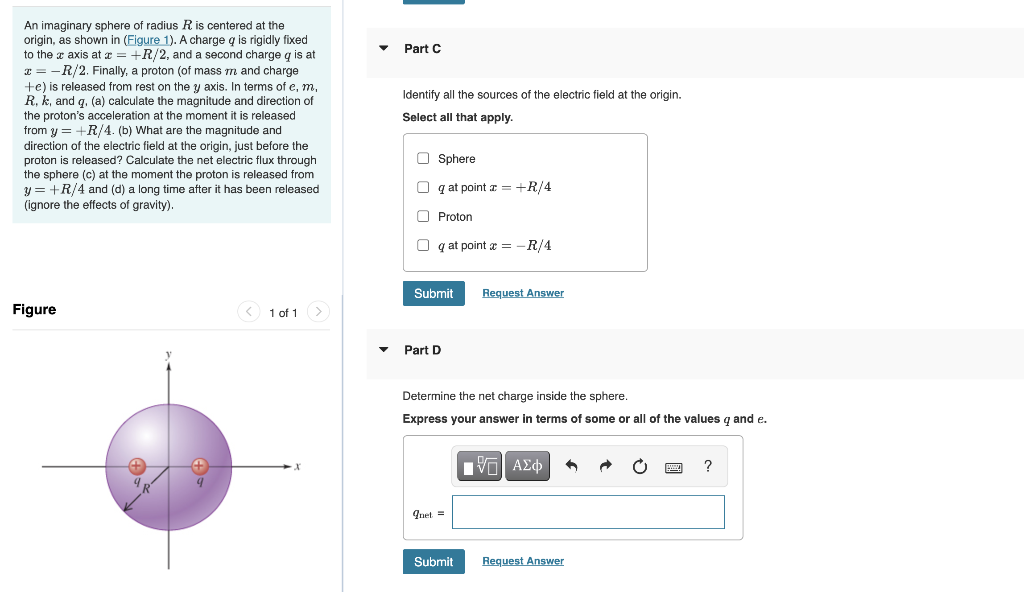Solved An imaginary sphere of radius R is centered at the | Chegg.com