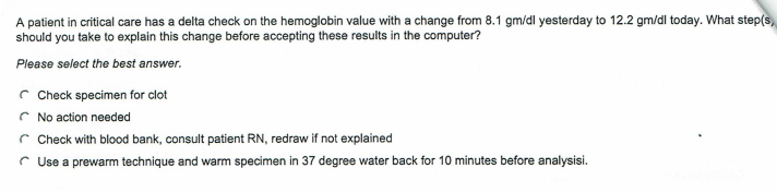 Solved A patient in critical care has a delta check on the | Chegg.com