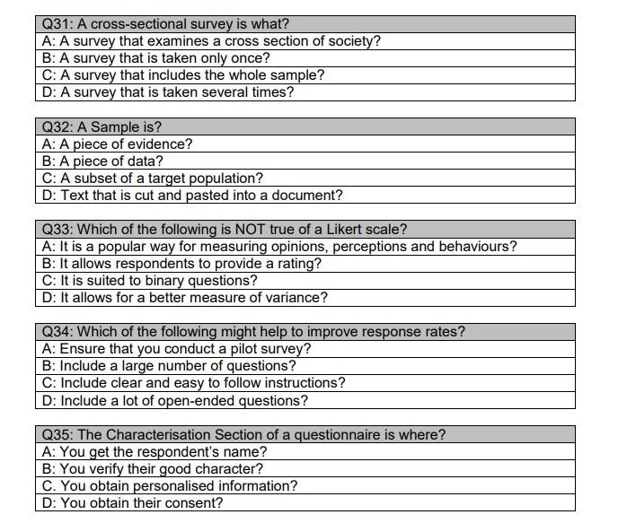 Solved Q31: A cross-sectional survey is what? A: A survey | Chegg.com