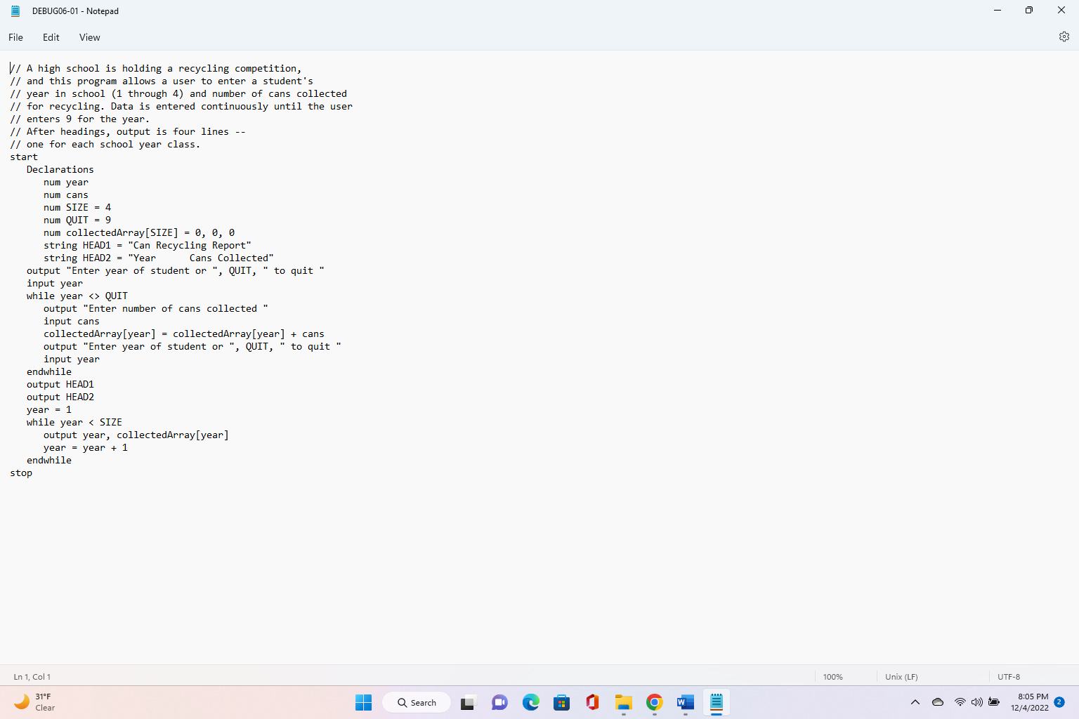 Solved DEBUG06-01 - Notepad File Edit View // A high school | Chegg.com