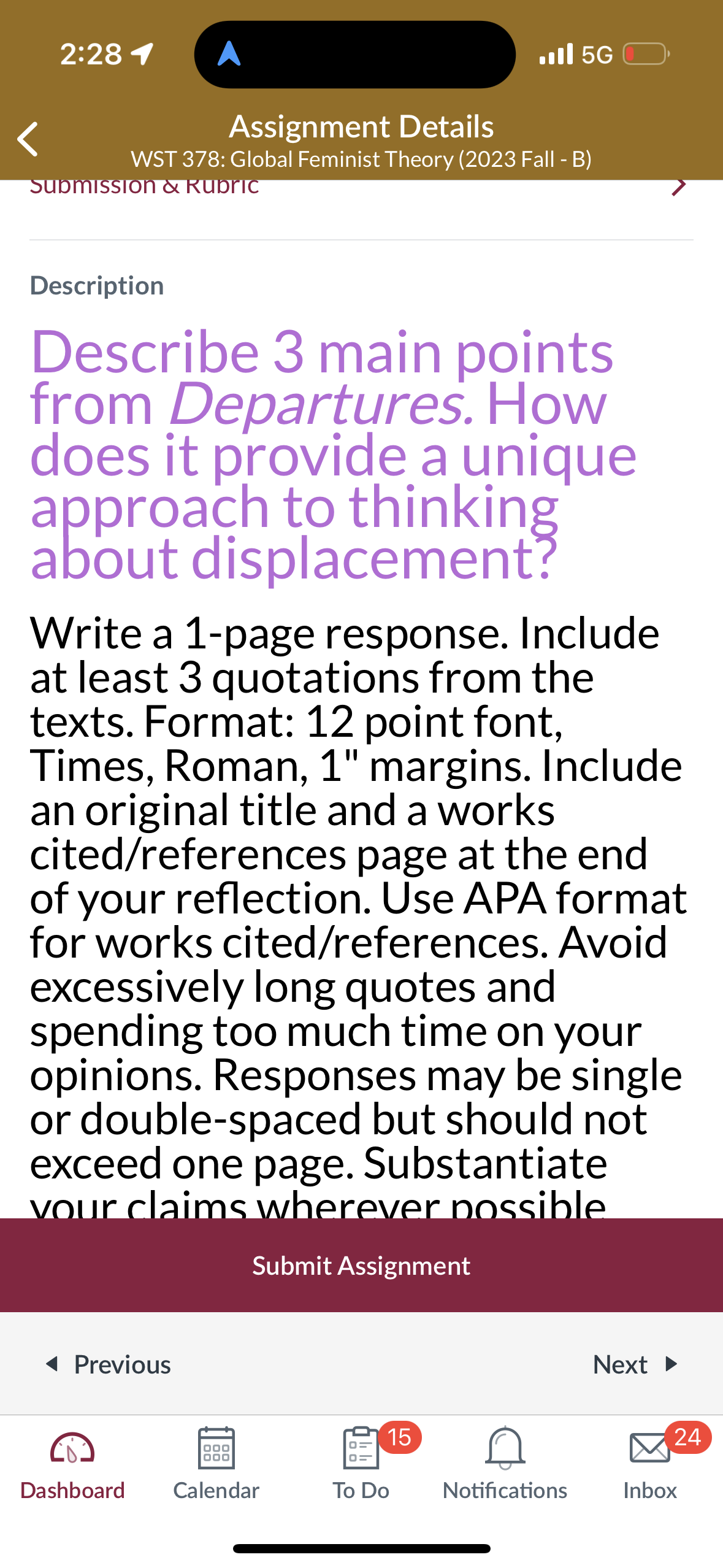 Description Describe 3 main points from Departures. | Chegg.com