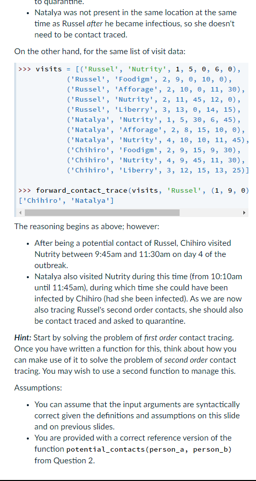 Solved Write a function forward_contact_trace (visits, | Chegg.com