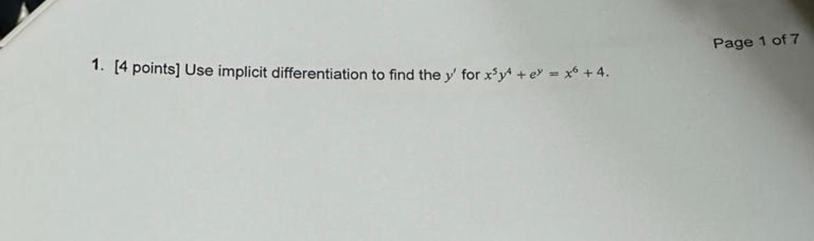 1. [4 points] Use implicit differentiation to find | Chegg.com