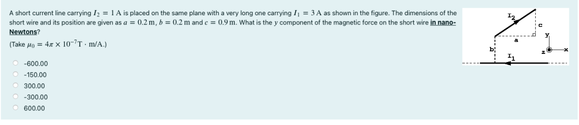 A short current line carrying I2=1 A is placed on the | Chegg.com