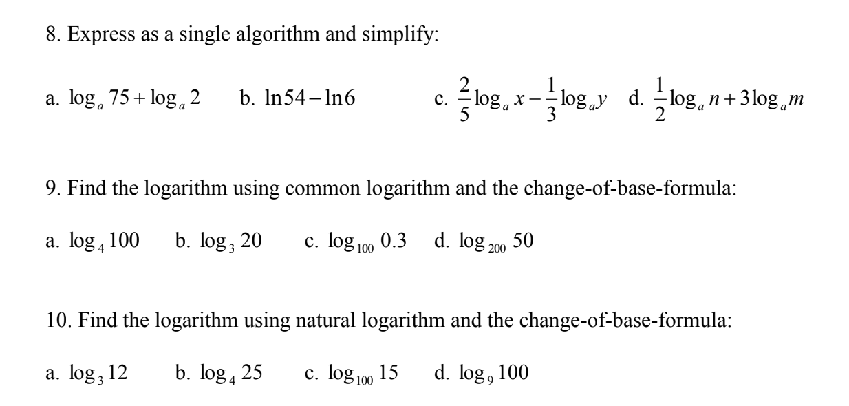 Solved 8. Express as a single algorithm and simplify: a. | Chegg.com