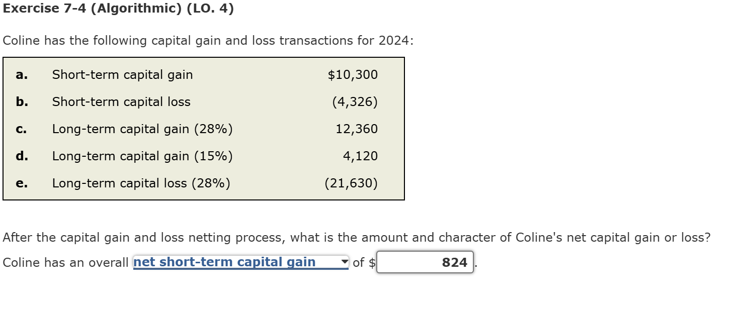 Solved Exercise 7-4 (Algorithmic) (LO. 4)Coline has the | Chegg.com