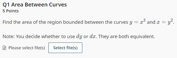 Solved Q1 Area Between Curves 5 Points Find the area of the | Chegg.com