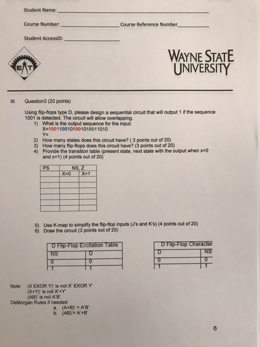 Solved Student Name: Course Number: Course Reference Number | Chegg.com