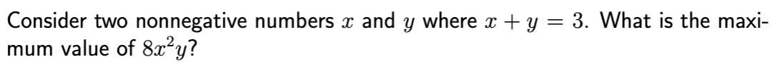 Solved Consider two nonnegative numbers x and y where x+y=3. | Chegg.com