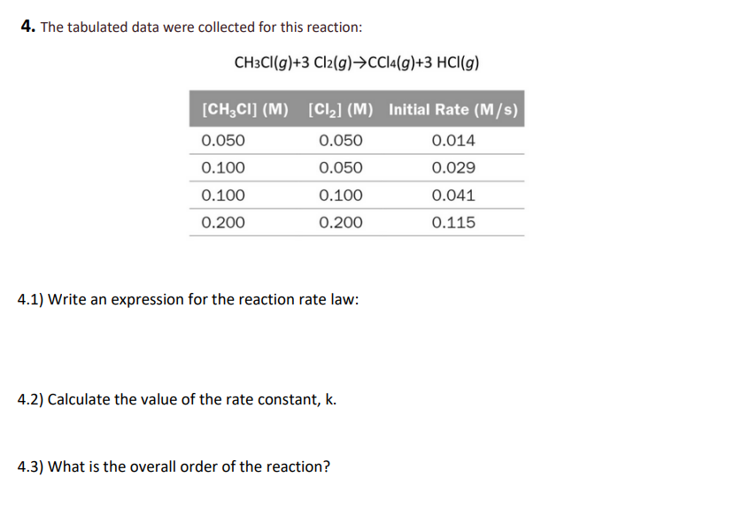 Solved 4. The tabulated data were collected for this | Chegg.com