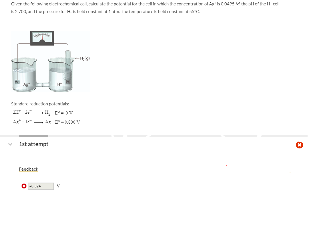 Solved Given The Following Electrochemical Cell Calculate