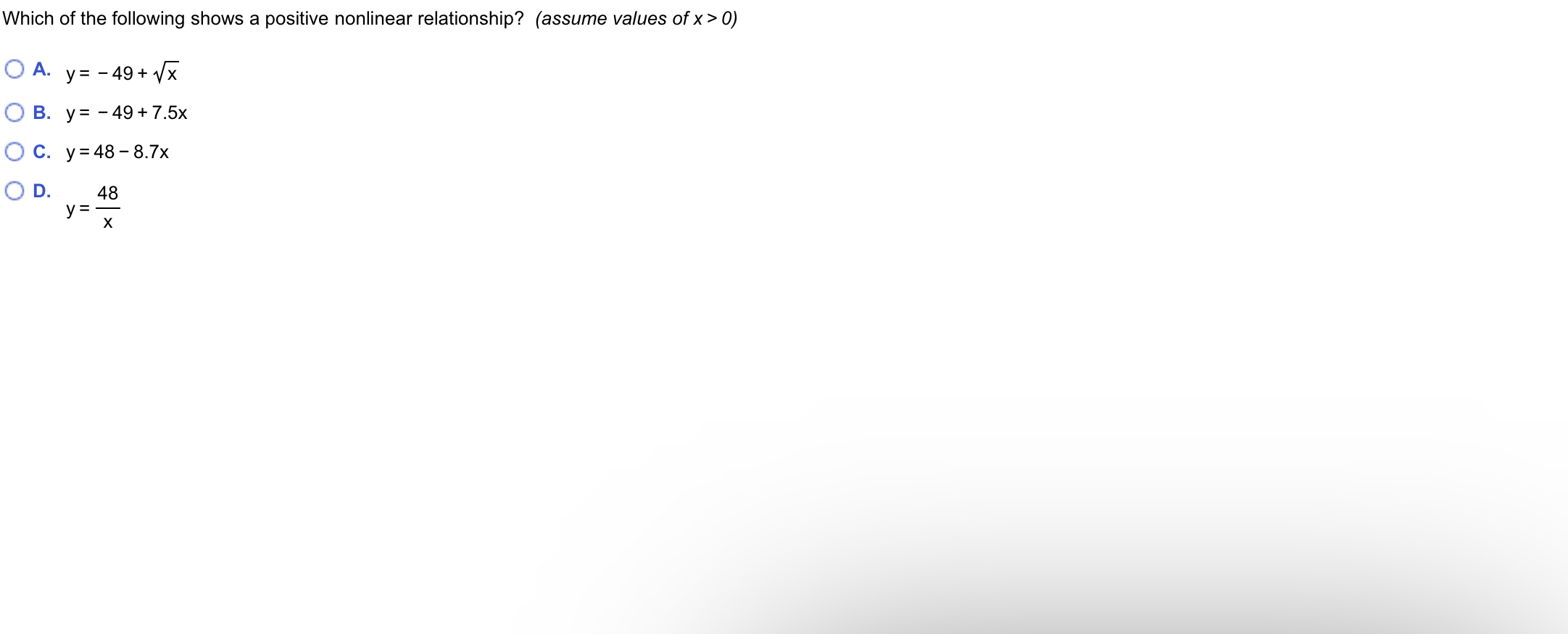 Solved Which of the following shows a positive nonlinear | Chegg.com