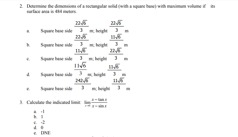 Solved 2. Determine the dimensions of a rectangular solid | Chegg.com