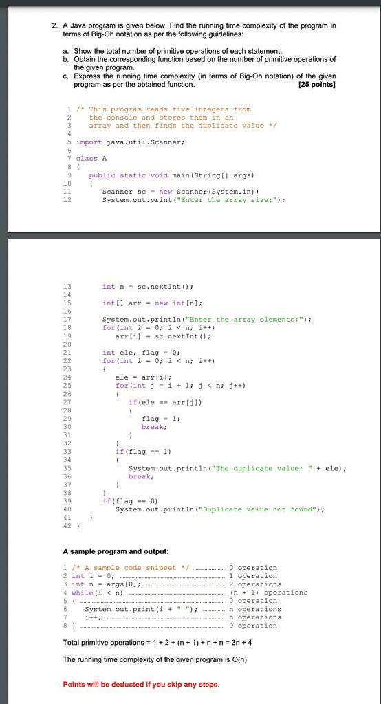 Solved 2. A Java program is given below. Find the running | Chegg.com