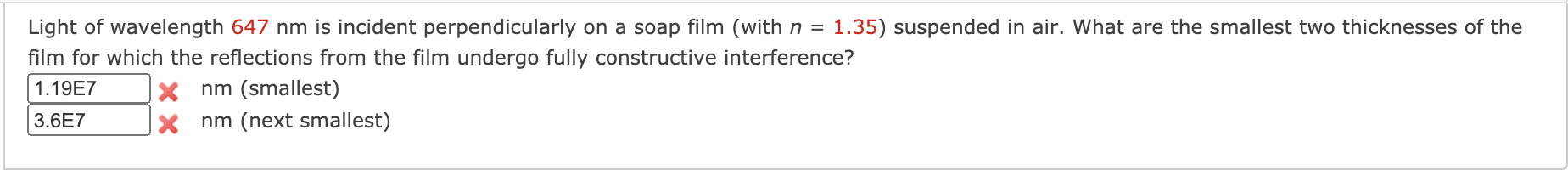 Solved Light of wavelength 647 nm is incident | Chegg.com
