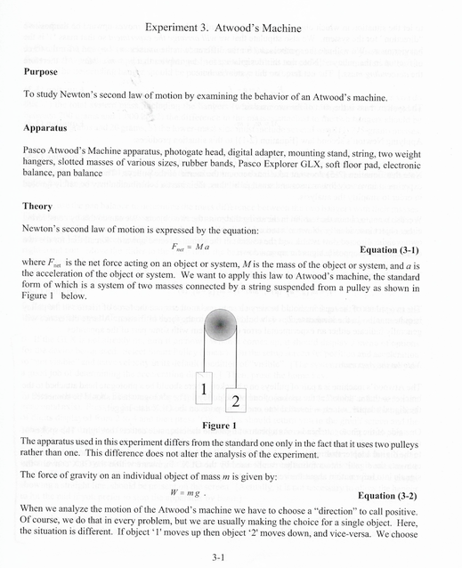 Experiment 3. Atwood's Machine Purpose To Study Ne... | Chegg.com