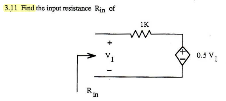 Solved 3.11 Find the input resistance Rin of IK + Vi 0.5 V1 | Chegg.com