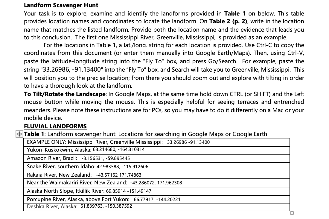 Solved Landform Scavenger Hunt Your task is to explore, | Chegg.com