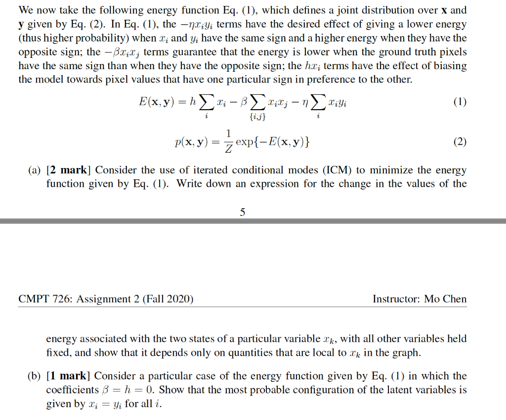 3 Markov Random Fields (5 marks) Energy Function [3 | Chegg.com