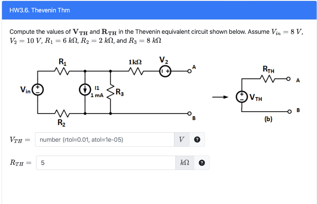 Solved Compute the values of VTH and RTH in the Thevenin | Chegg.com