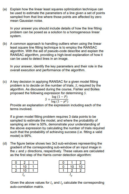 Solved A Explain How The Linear Least Squares Optimization