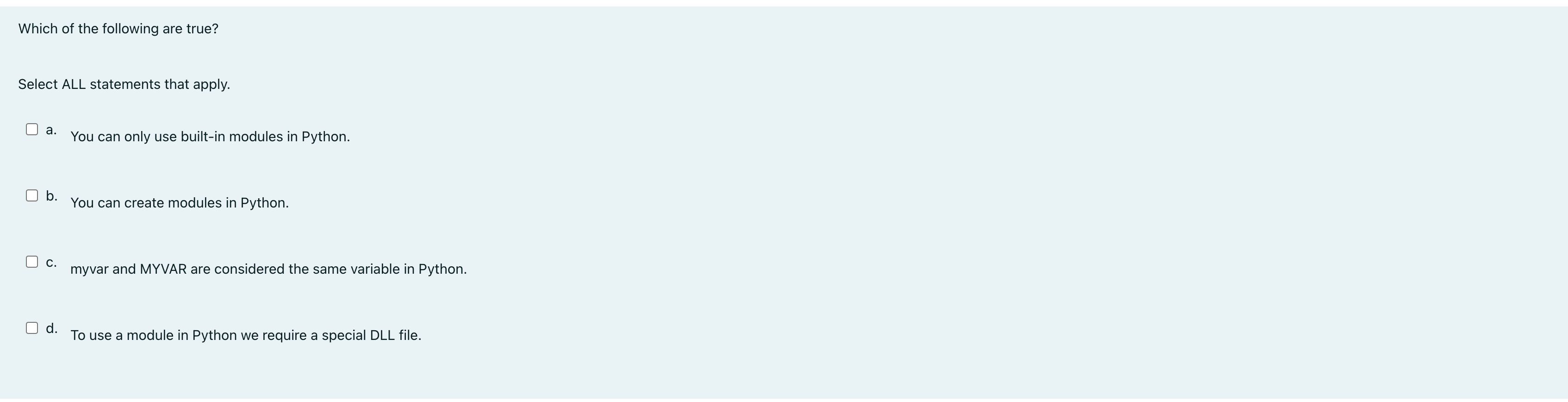 Solved Which of the following are true? Select ALL | Chegg.com