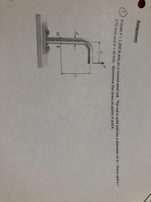 Solved Assignment load P = 1,200 N acts on a curved steel | Chegg.com