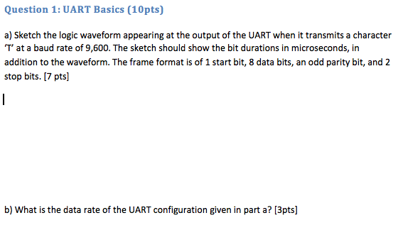 Solved Question 1: UART Basics (10pts) a) Sketch the logic | Chegg.com