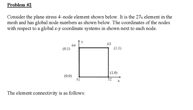 Solved Problem #2 Consider the plane stress 4-node element | Chegg.com