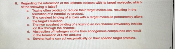 Solved Regarding the interaction of the ultimate toxicant | Chegg.com