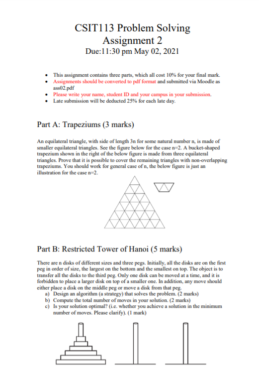 CSIT113 Problem Solving Assignment 2 Due:11:30 pm May | Chegg.com