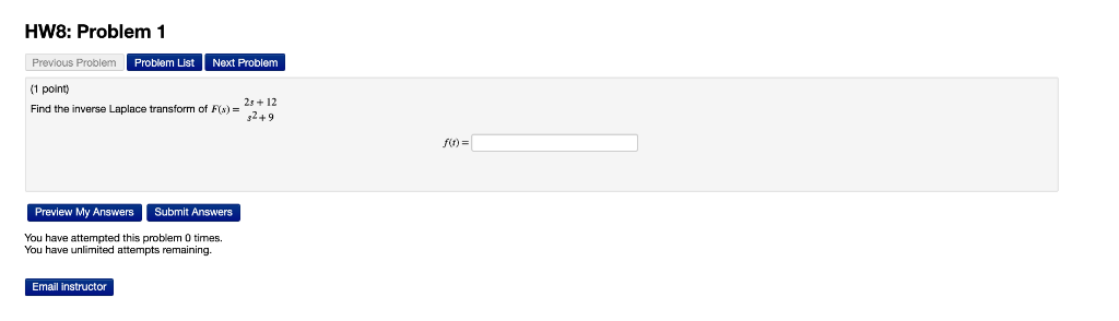 Solved HW8: Problem 1 Previous Problem 1 point) Find the | Chegg.com