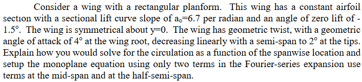 Solved Consider a wing with a rectangular planform. This | Chegg.com