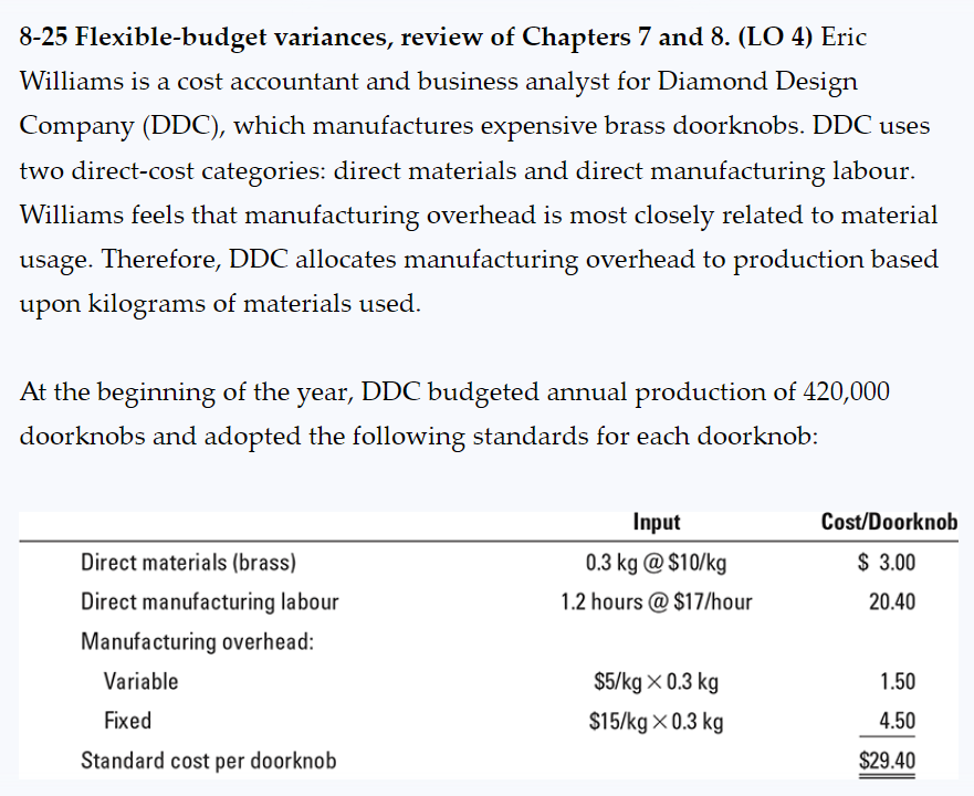 Solved 8-25 Flexible-budget variances, review of Chapters 7 | Chegg.com