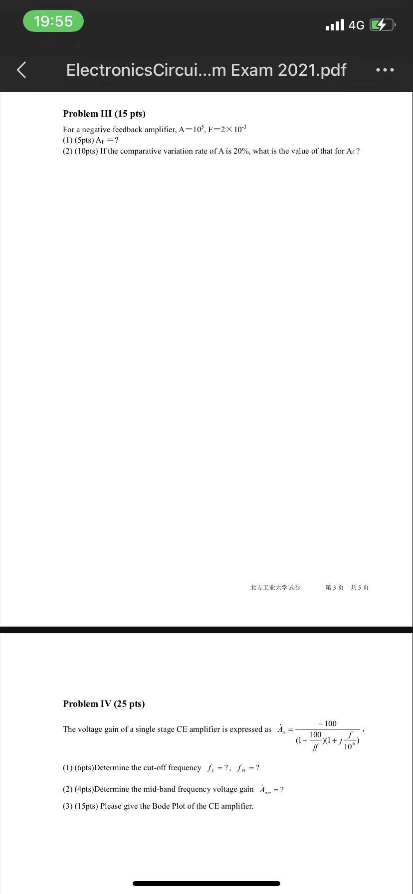 Solved 19:55 ...l 4G G Electronics Circui...m Exam 2021.pdf | Chegg.com