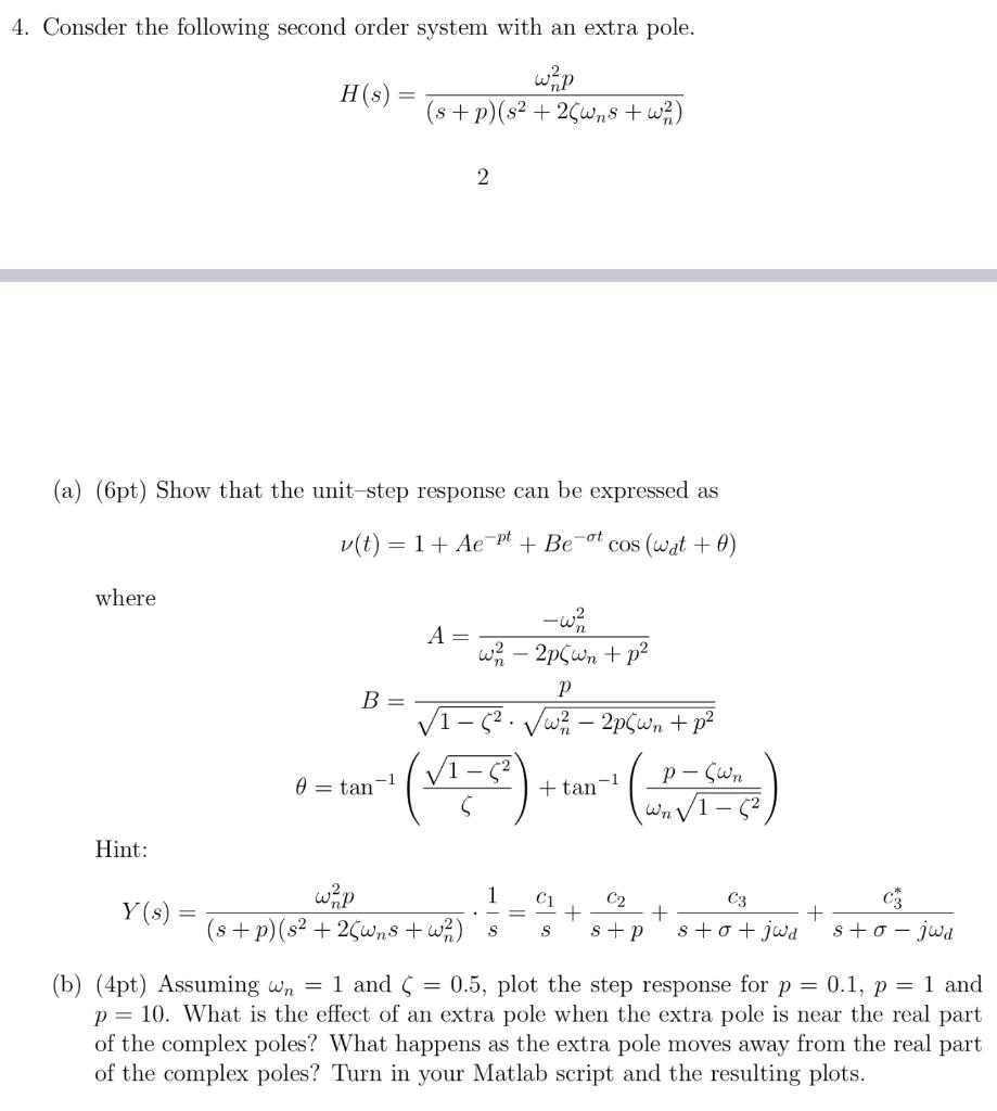 4. Consder the following second order system with an | Chegg.com
