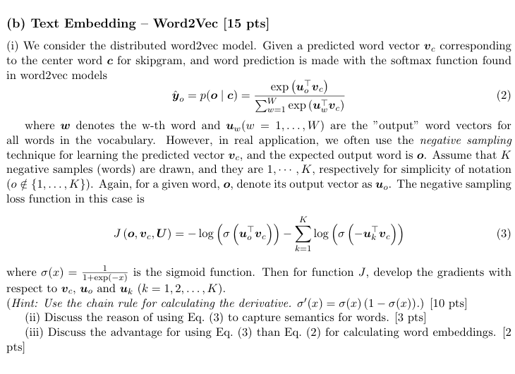 (b) Text Embedding - Word2Vec (15 pts] (i) We | Chegg.com