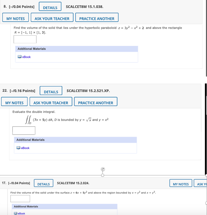 Solved 8. [-/0.04 Points] DETAILS SCALCET8M 15.1.038. MY | Chegg.com